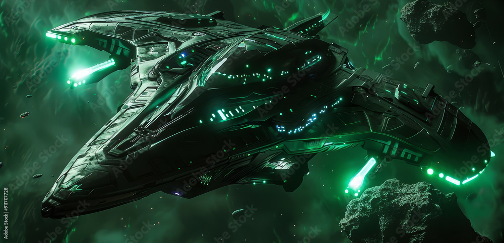 A fascinating depiction of an alien fighter operating a spaceship with ...