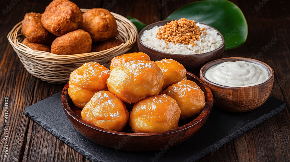 Traditional Filipino food Pichi-Pichi. Glazed, sugar-coated rice cake ...