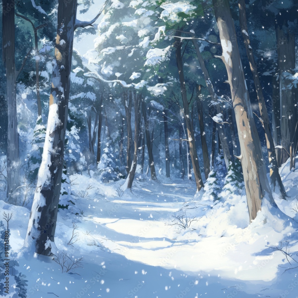 Winter's Hush: A High-Definition Hand-Drawn Illustration of Nature's ...