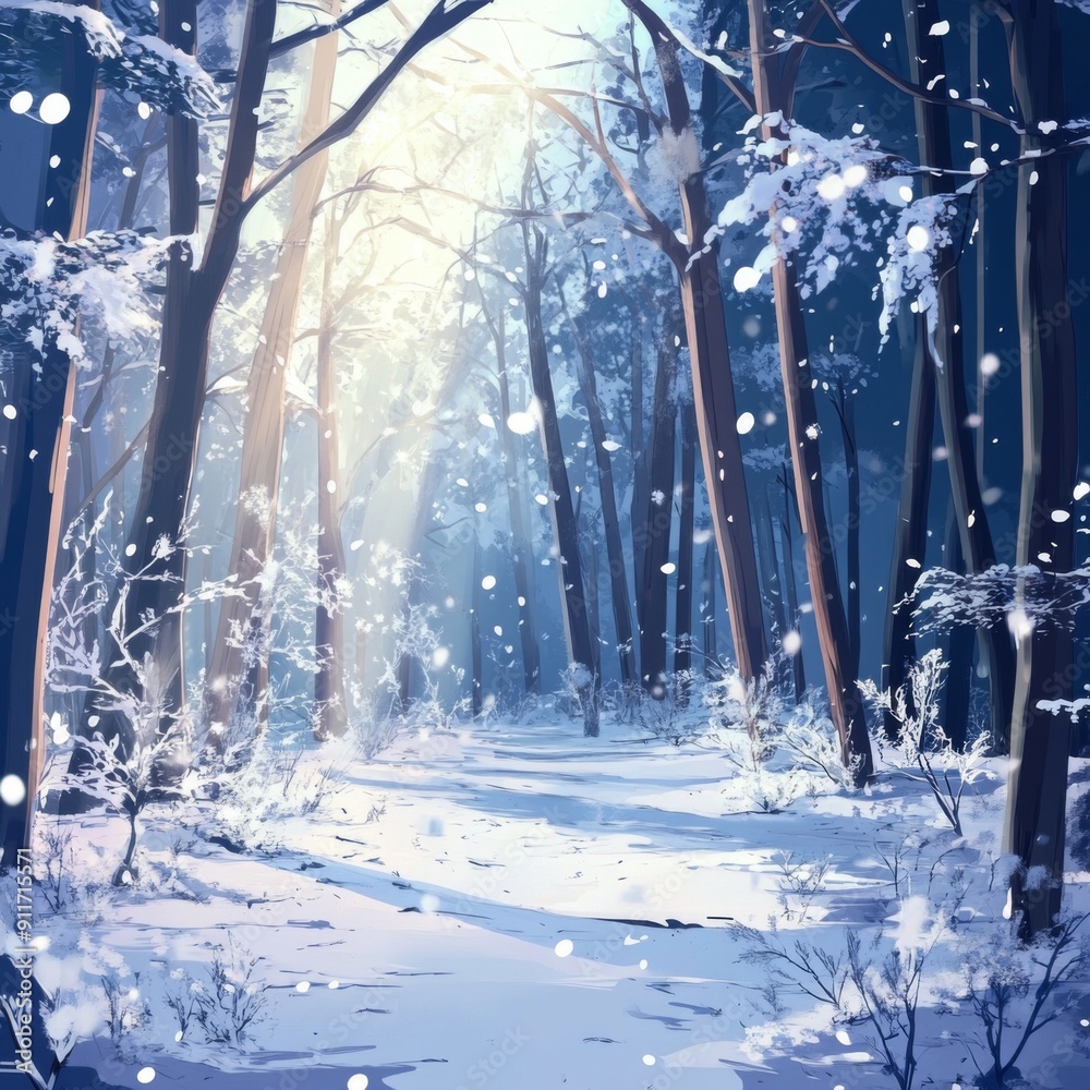 Winter's Hush: A High-Definition Hand-Drawn Illustration of Nature's ...