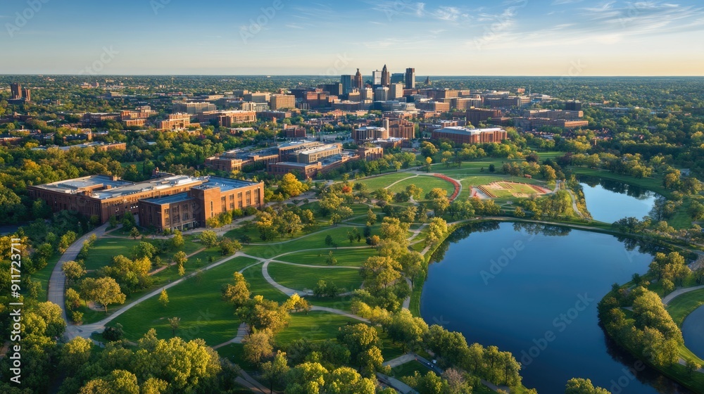 Large Campus Aerial. Public University Complex with Brick Buildings and ...