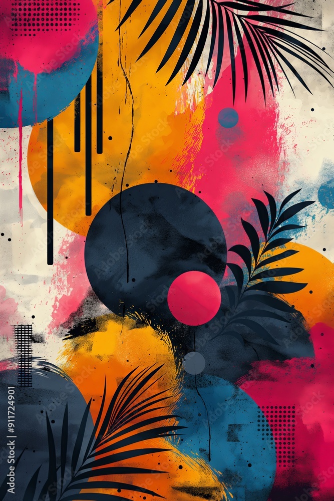 Abstract Modern Art with Bold Colors and Shapes, Vibrant Pink, Yellow ...