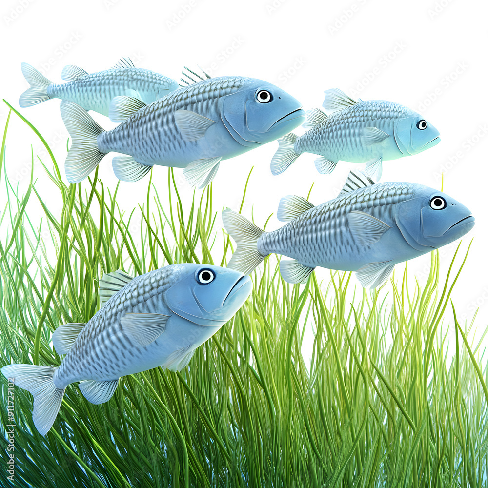 school of bonefish swimming through underwater seagrass isolated on ...