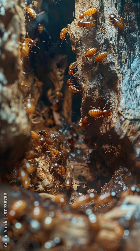 Underground burrow network teeming with termites and their queen Stock ...