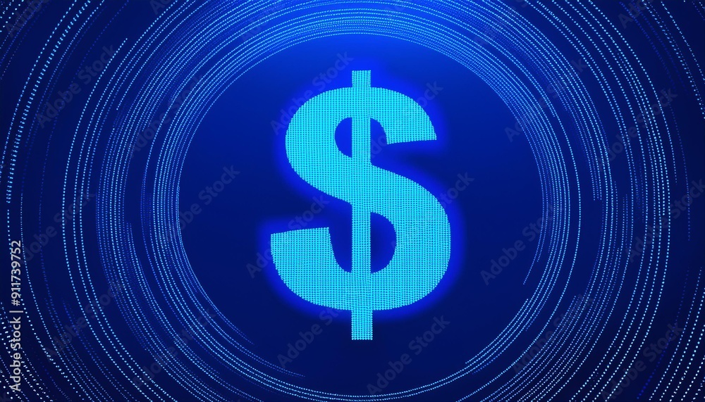Dollar sign on blue background; moire effect; a computer screen ...