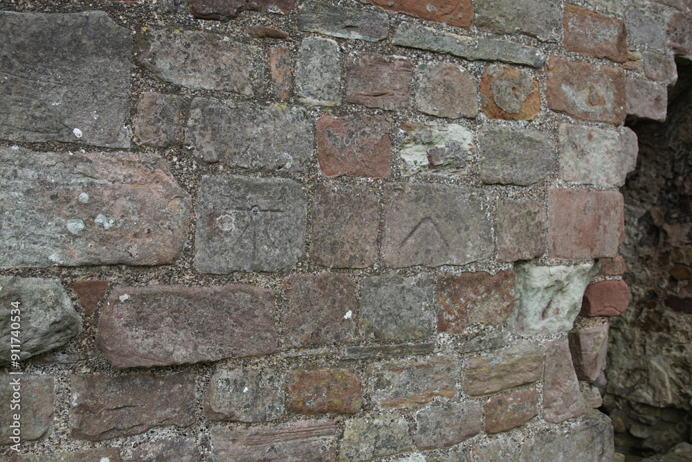 Markings on the keep wall at Brough Castle, a ruin in the village of ...