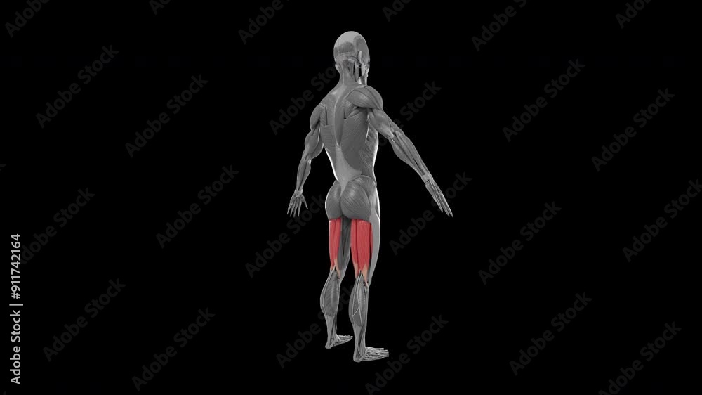 Hamstring muscles color isolated on black and white spinning and ...