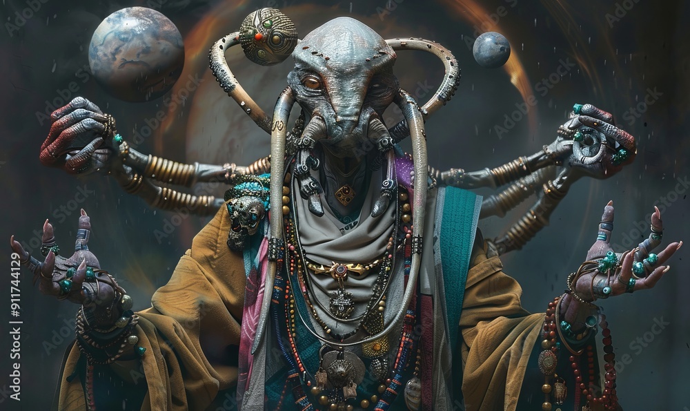 Interstellar Merchant: Alien with multiple arms and exotic clothing ...