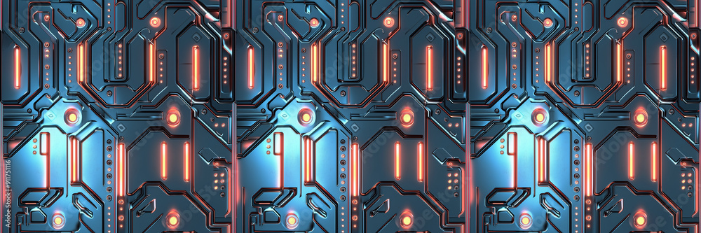 Seamless pattern. Cyberpunk hi-tech Technology futuristic background ...