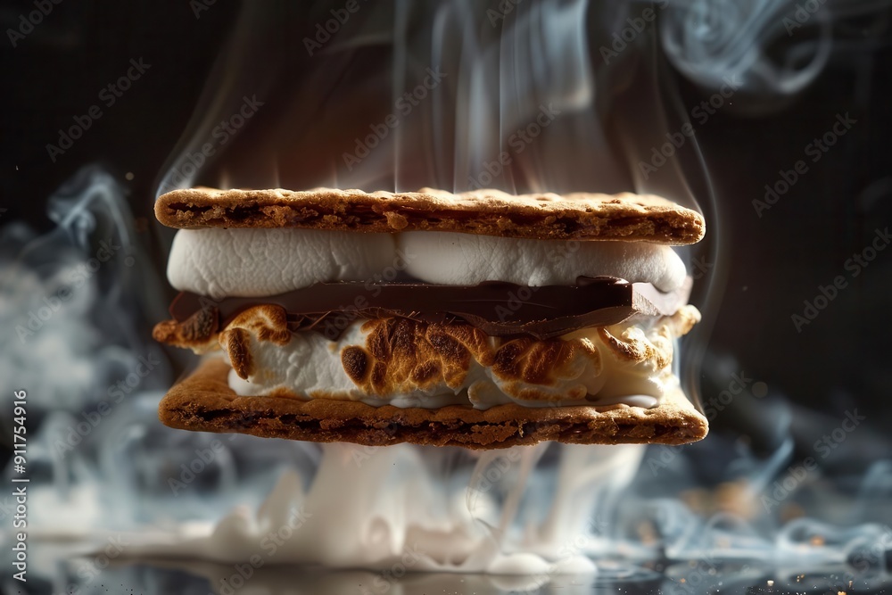 gourmet smore floating in midair layers of golden toasted marshmallow ...