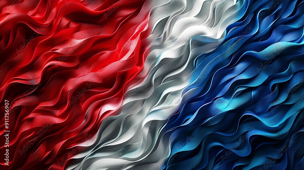 This digital illustration features the French flag with its vertical ...