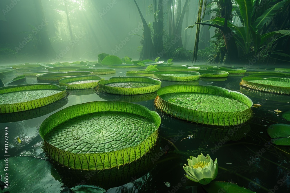 Giant Water Lilies (Victoria cruziana) in Their Natural Habitat: Green ...