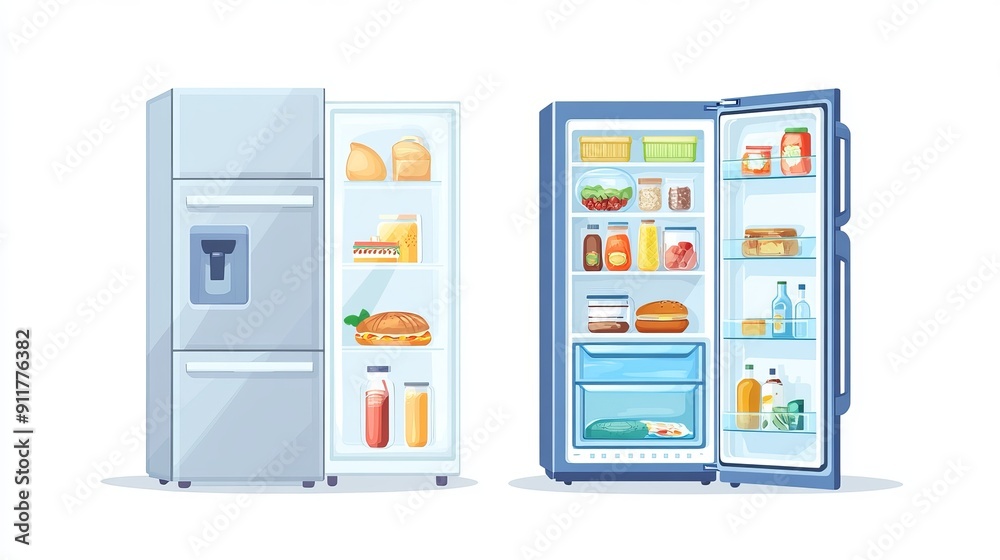 Refrigerators that are open and closed. Cartoon vector illustration of ...