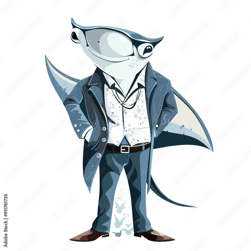 Manta Ray Smart Casual animal fashion cartoon isolated whitebackground ...