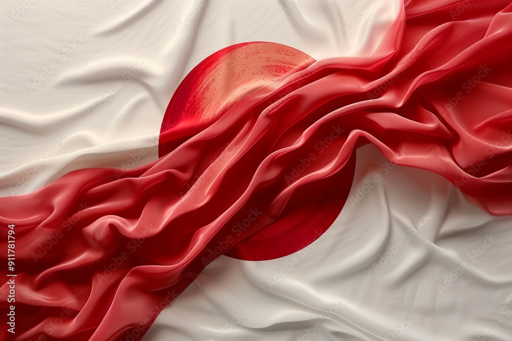 This stylized illustration of the Japanese flag features a pure white ...