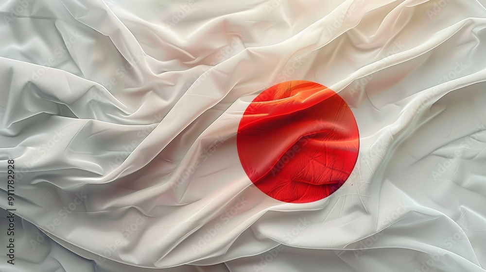 This stylized illustration of the Japanese flag features a pure white ...