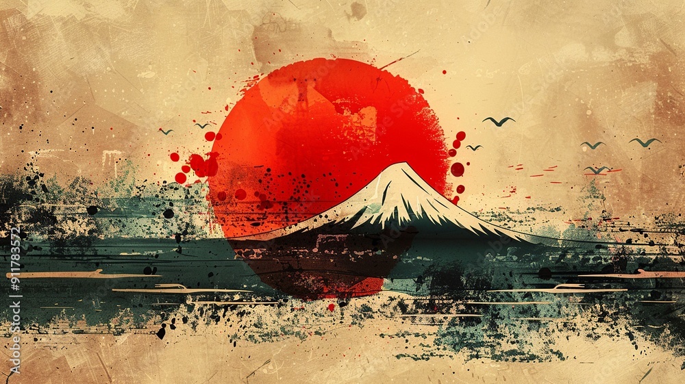 This stylized illustration of the Japanese flag features a pure white ...