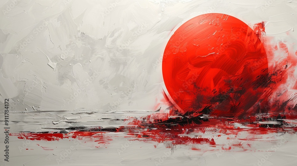 This stylized illustration of the Japanese flag features a pure white ...
