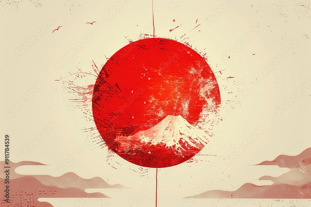 This stylized illustration of the Japanese flag features a pure white ...