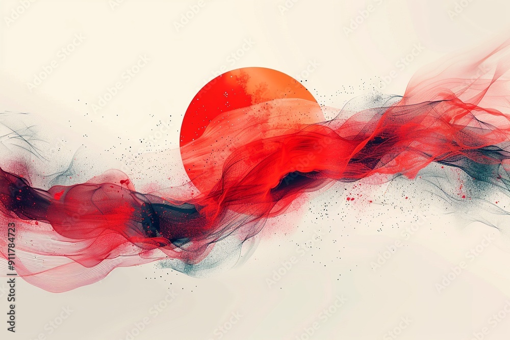 This stylized illustration of the Japanese flag features a pure white ...
