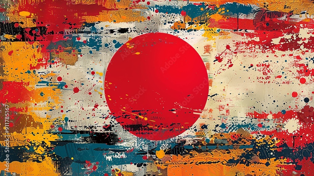 This stylized illustration of the Japanese flag features a pure white ...