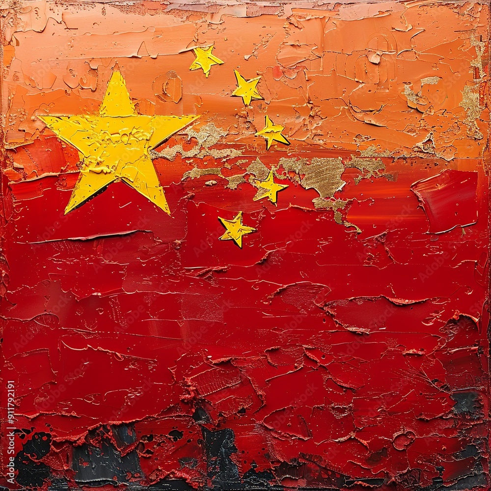 This creative interpretation of the Chinese flag features a vibrant red ...