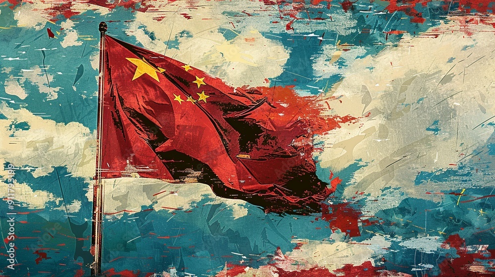 This creative interpretation of the Chinese flag features a vibrant red ...