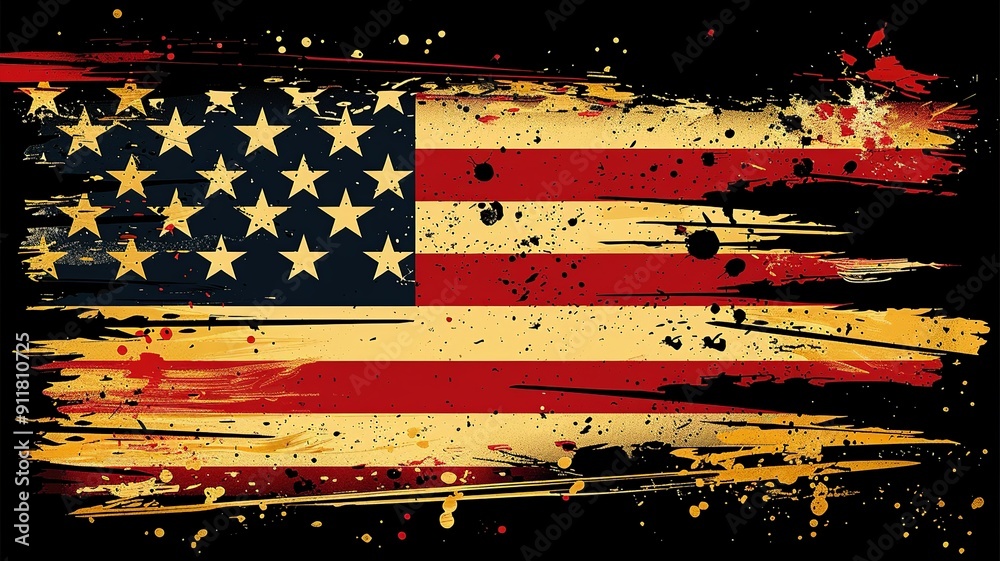 This digital illustration of the United States flag features a vibrant ...