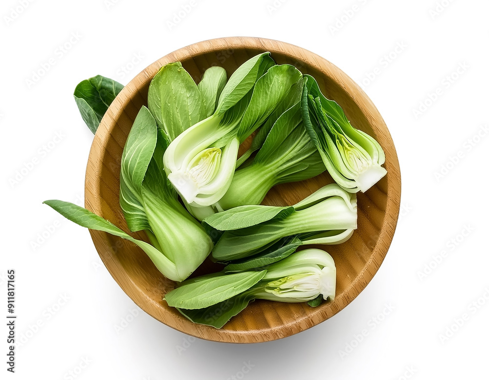 Green Bok Choy, Pok Choi or Pak Choi slices in wooden bowl isolated on ...