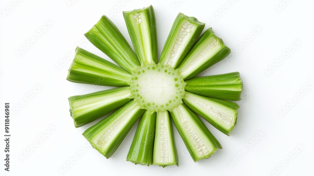 Cross-section of okra arranged in a radial pattern, showcasing the ...