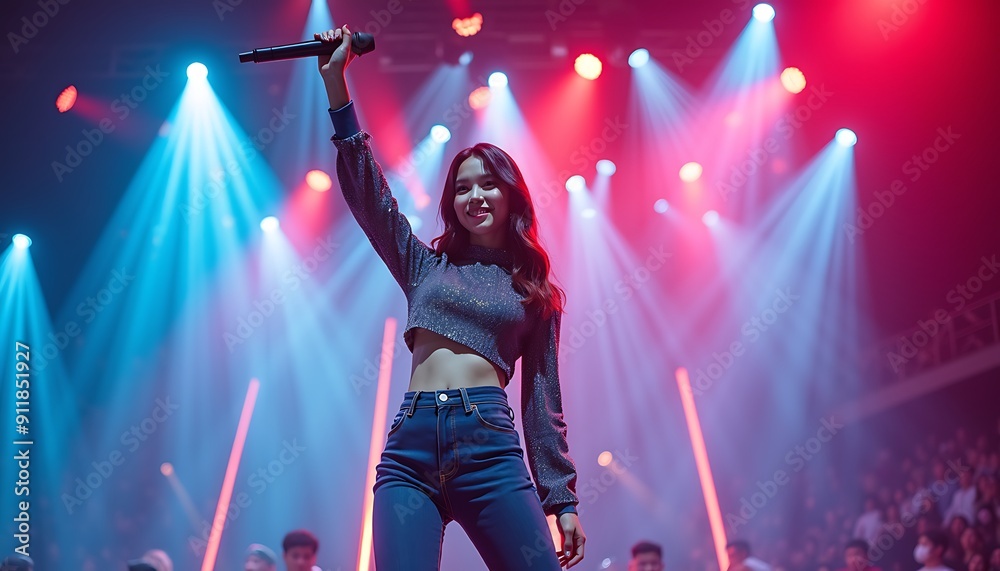 Beautiful Korean K-pop female singer singing romantic ballad music on ...