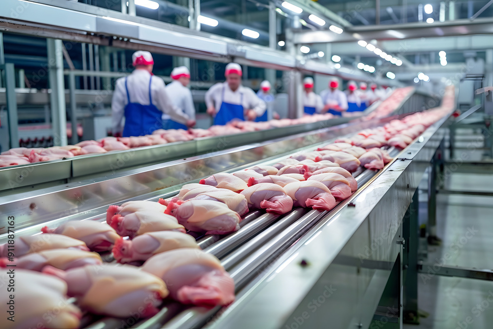 Poultry farm for the production of chicken meat. Industrial production and packaging of chicken ...