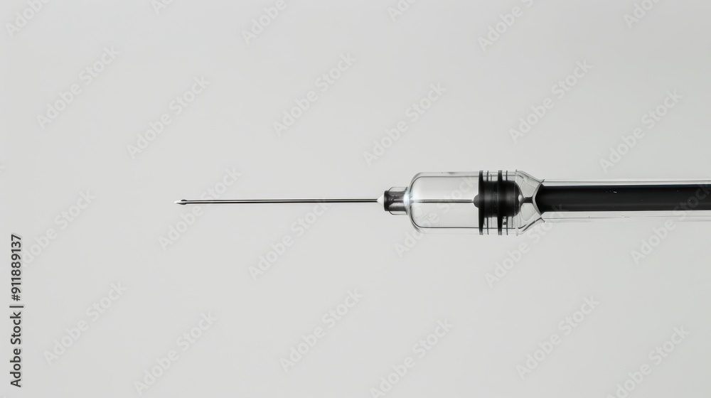 Medical syringe with black fluid on white background symbolizes health ...