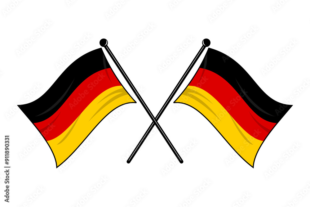 Vector of two crossed Germany flags on a black pole with editable 3d ...