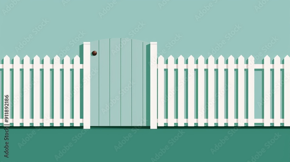 Simple fence with a single gate, minimalist style, clean lines, 2D ...