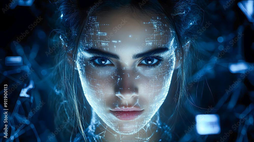 Futuristic cyborg woman with intense focused look portrayed with a ...