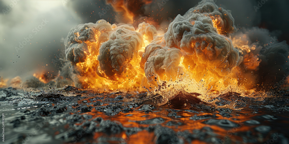 Oil well blowout, pipe gushing, eruption, showing the texture and ...