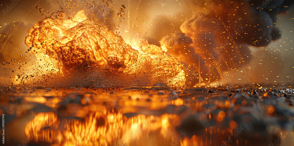 Oil well blowout, pipe gushing, eruption, showing the texture and ...