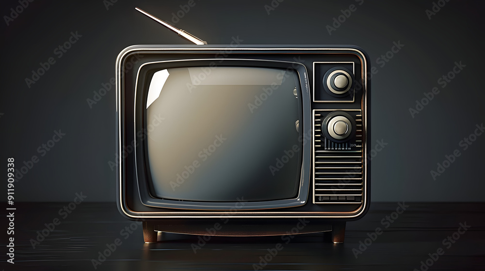 Retro-style black vintage television set with rounded corners and bulky ...