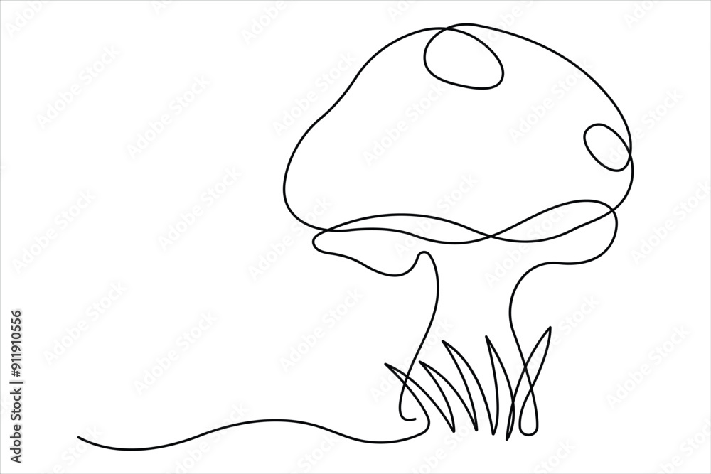 Mushroom continuous one single line drawing of Nature mushroom vector ...