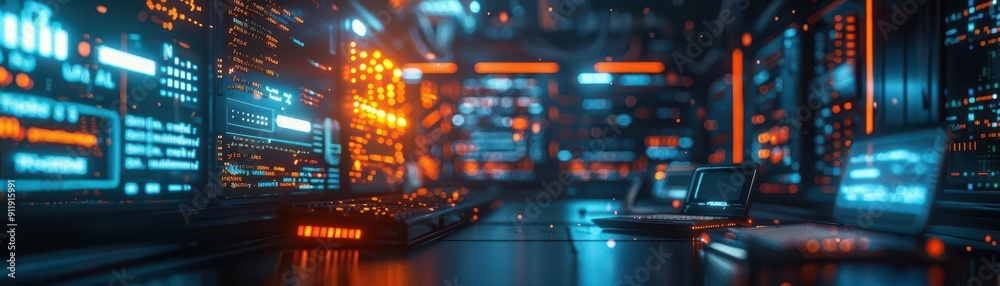 Script functions visualized in a sleek coding environment, front view ...