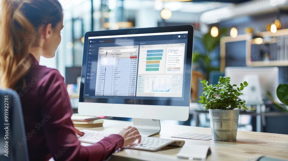 Human resources management software on computer screen helping human ...