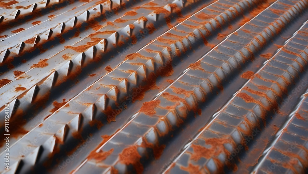 Rusty corrugated metal surface with triangular ridges. Suitable for ...