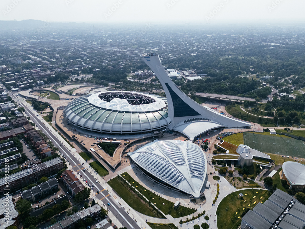 26 of July 2024 Aerial drone view of the Montreal Olympic Stadium and ...