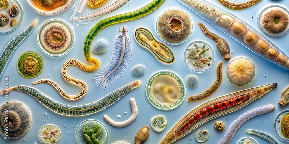 Microscopic image of parasitic life cycles such as trematodes, cestodes ...