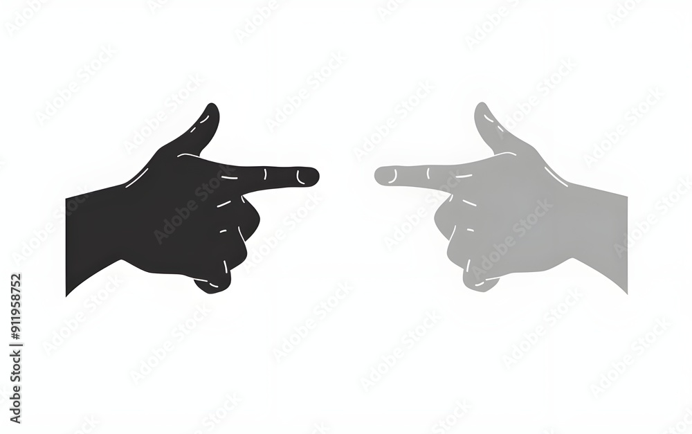 Hand with finger pointing up, vector icon set on white background. The ...