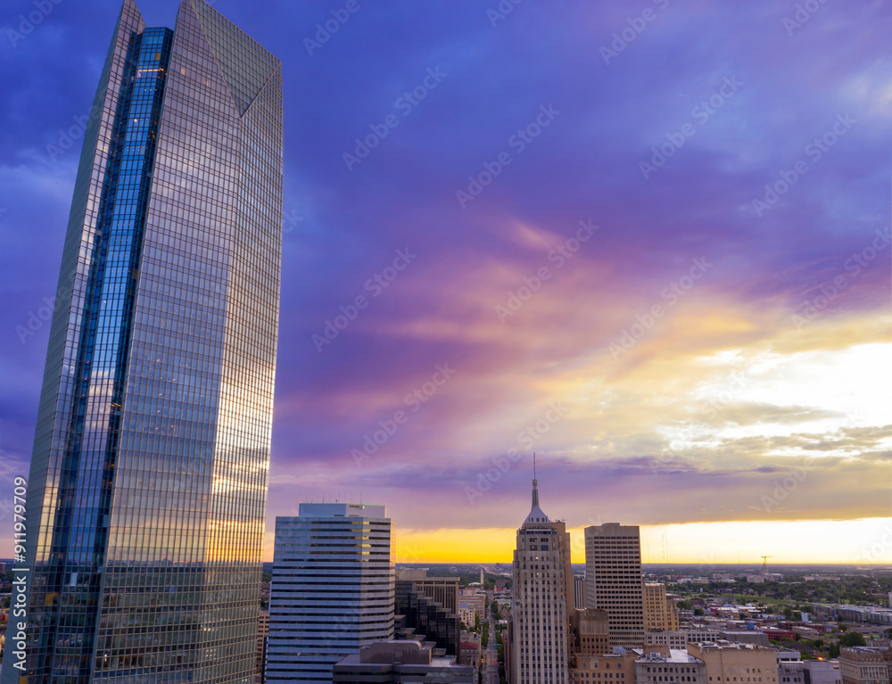 Downtown city skyline at sunrise, Oklahoma City, Oklahoma, United ...