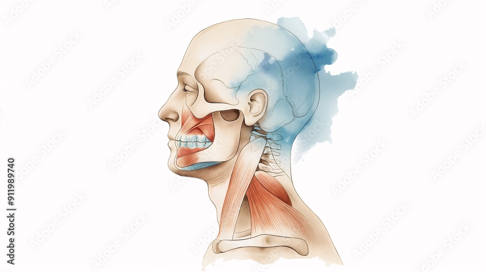Human Anatomy: Head, Skull, Muscles, Watercolor, Illustration, Profile ...