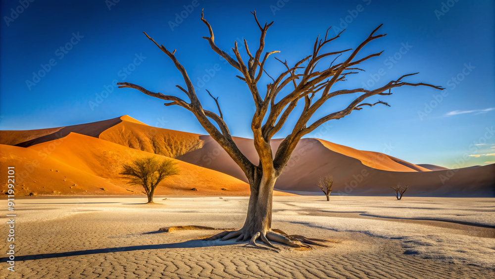 A majestic, ancient camel thorn tree stands fossilized in Deadvlei's ...