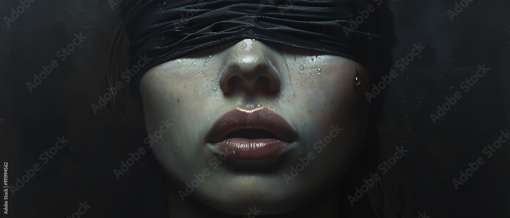 Girl portrait with covered eyes, mystical aura, Caravaggio dark realism ...